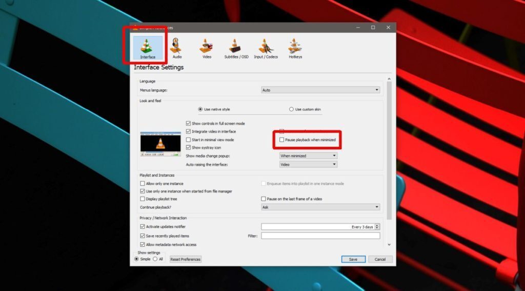 How to pause VLC player when it is minimized on Windows 10