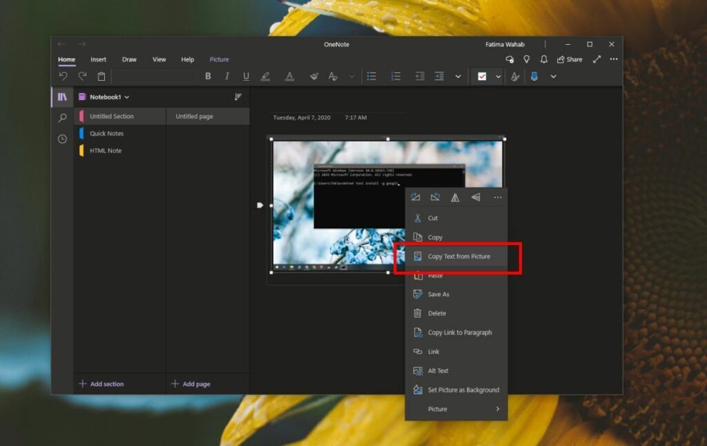 How to extract text from a screenshot on Windows 10