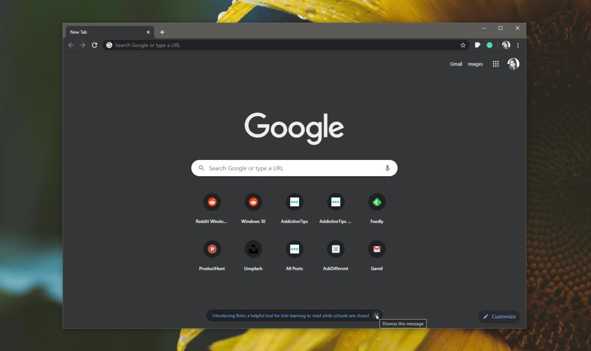 How to dismiss promo messages on the Chrome New Tab Page