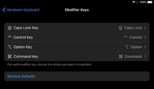 How to customize modifier keys for a keyboard on iPad
