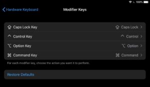 How to customize modifier keys for a keyboard on iPad
