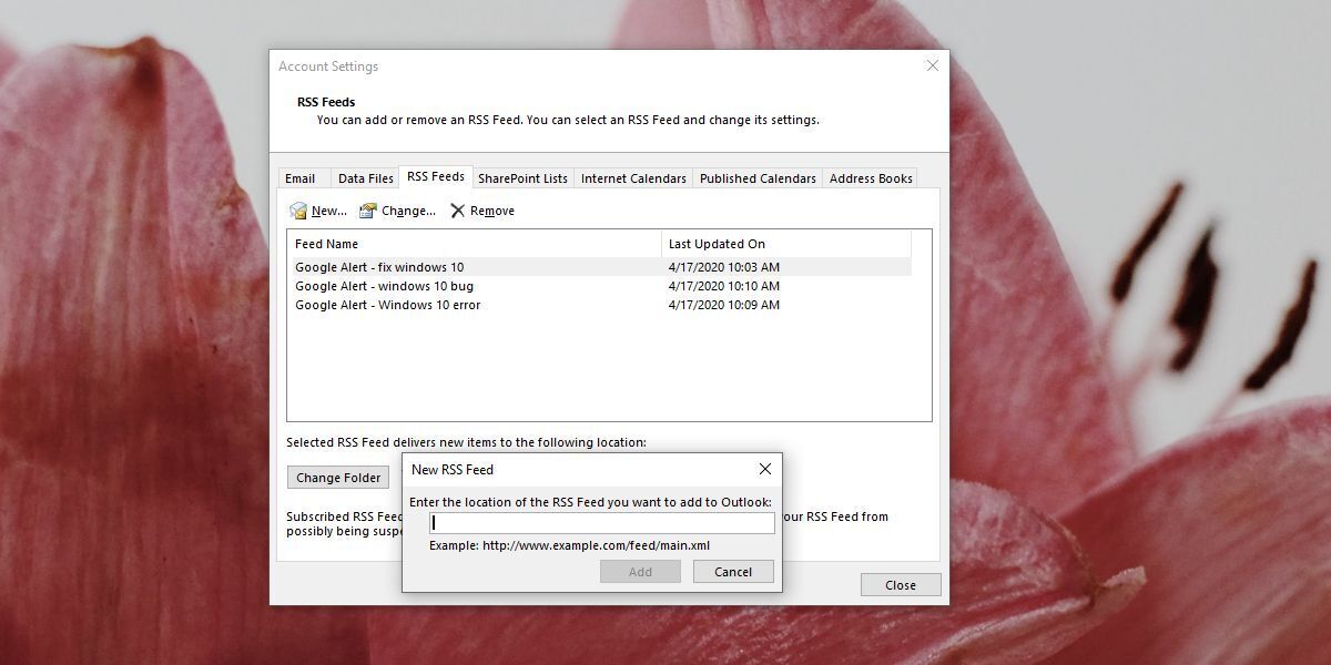 How to add an RSS feed to Outlook 365
