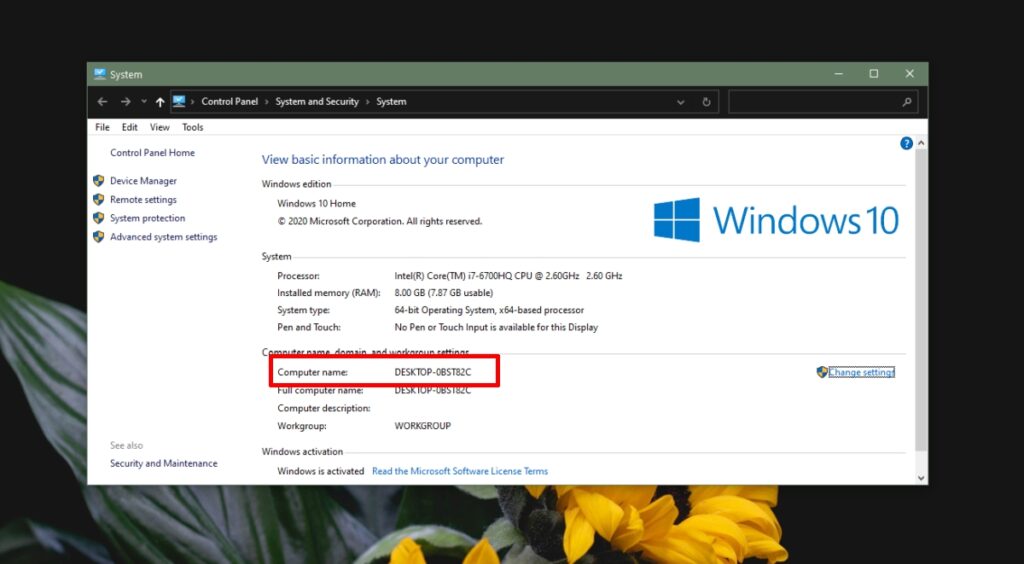 How to find the Computer name on Windows 10