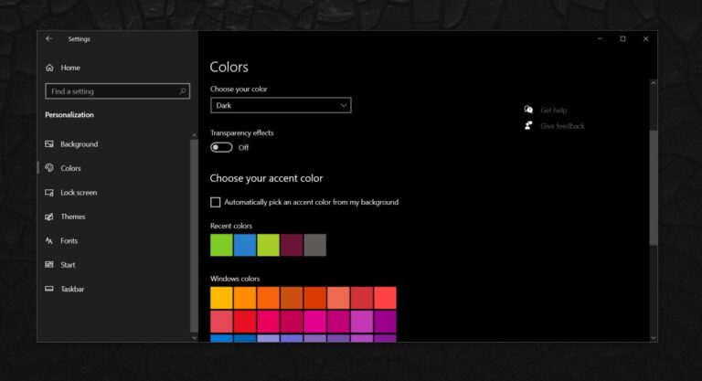 How to fix show color on taskbar greyed out on Windows 10