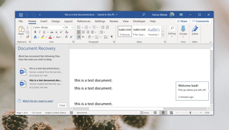 How to recover unsaved Word document on Windows 10