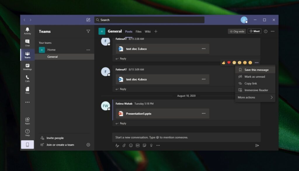 How to save/unsave messages in Microsoft Teams