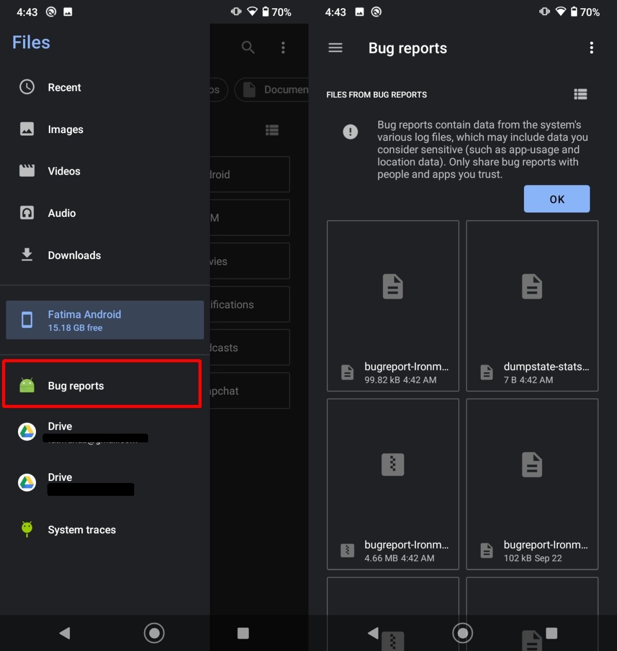 How to enable the Android power button bug report