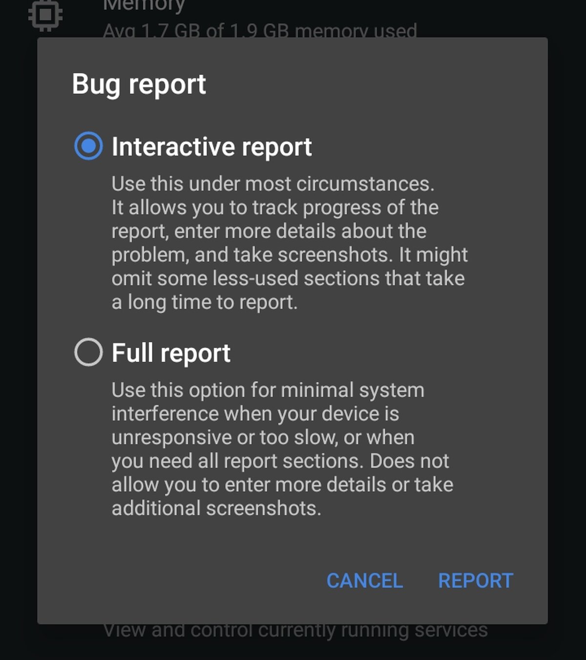 How to enable the Android power button bug report