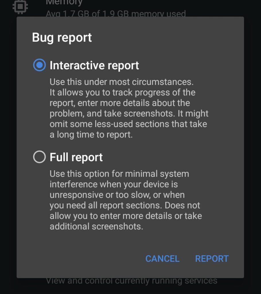 How to enable the Android power button bug report
