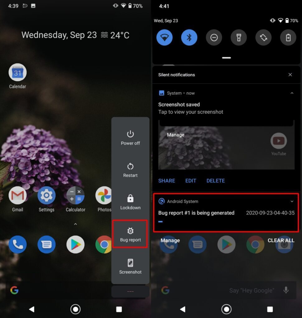 How to enable the Android power button bug report