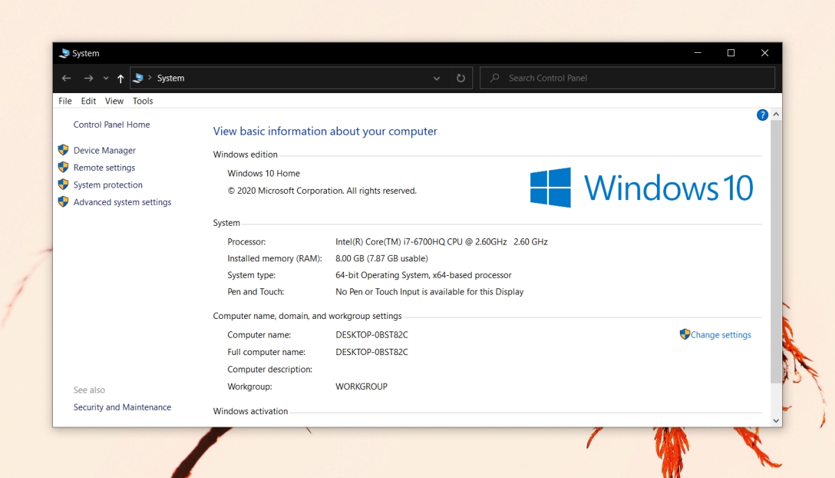 How to access the System Control Panel on Windows 10