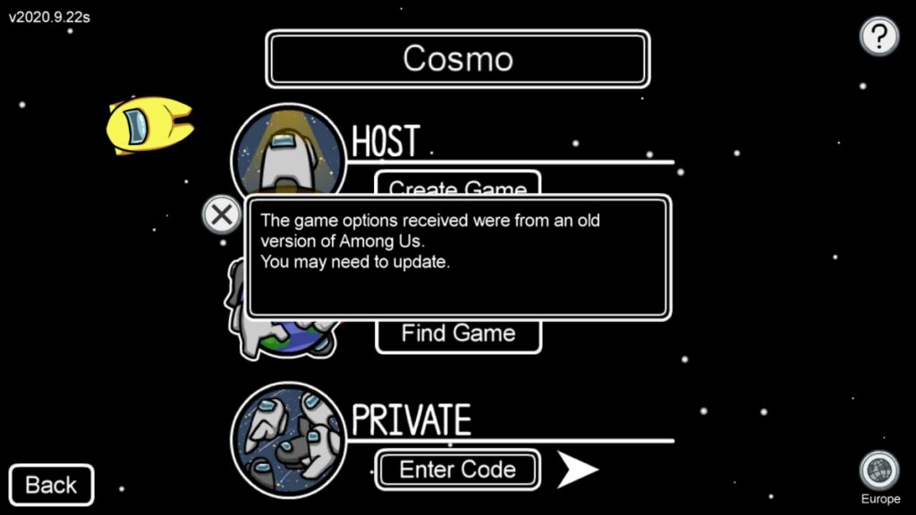 How to fix "game options received were from old version of Among us"