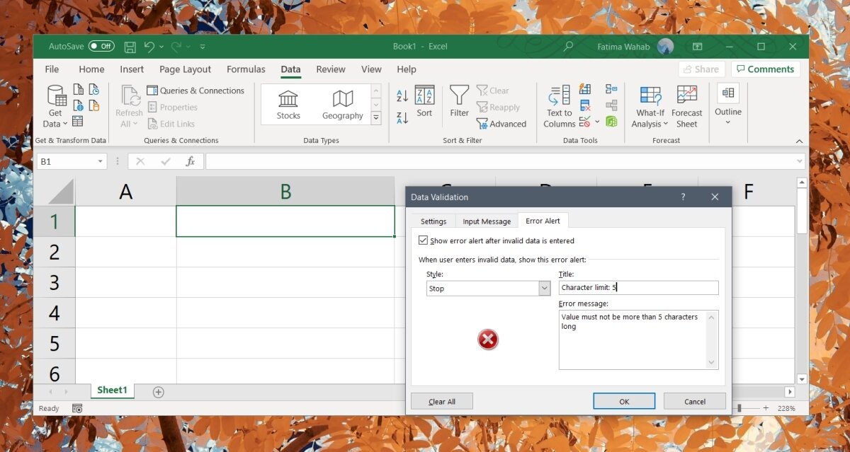 How to add a character limit to cells in Excel