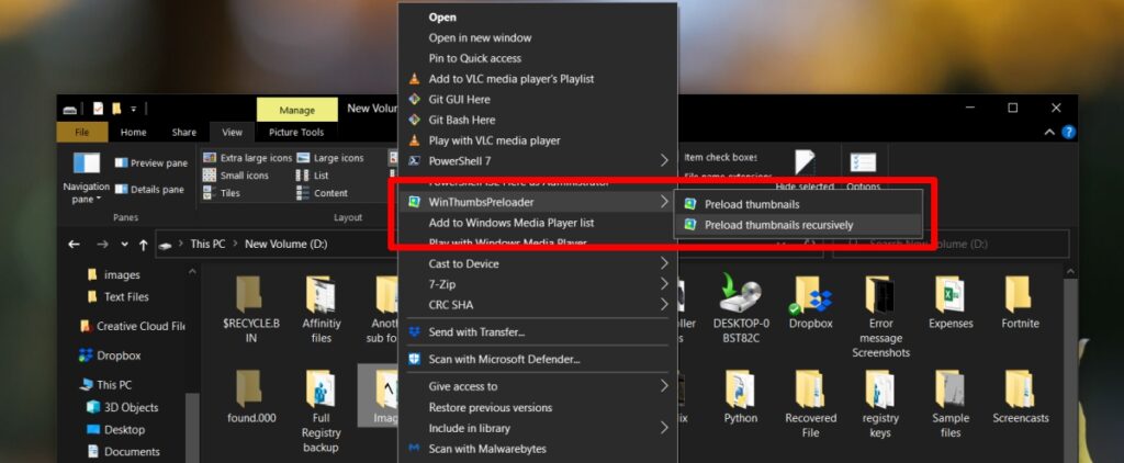 How to preload thumbnails for files and folders on Windows 10