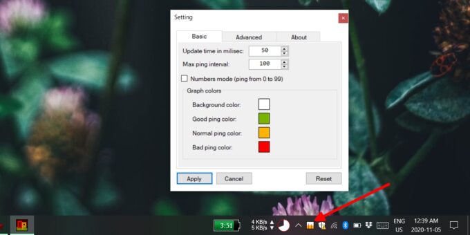 How to view ping on the system tray on Windows 10