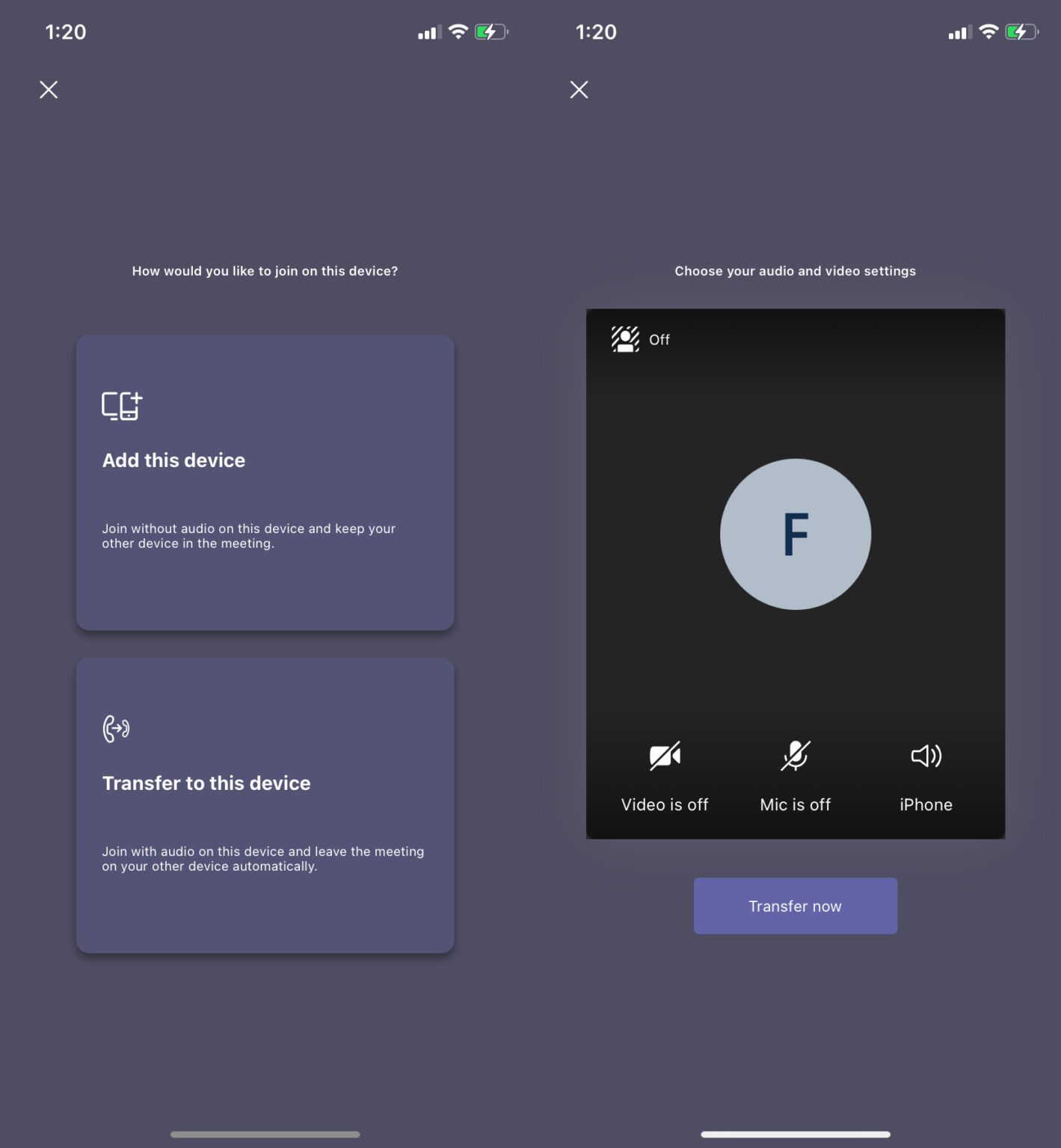 How to transfer Microsoft Teams meeting to another device