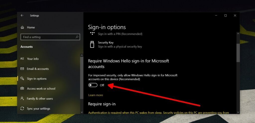How to enable password sign in on Windows 10
