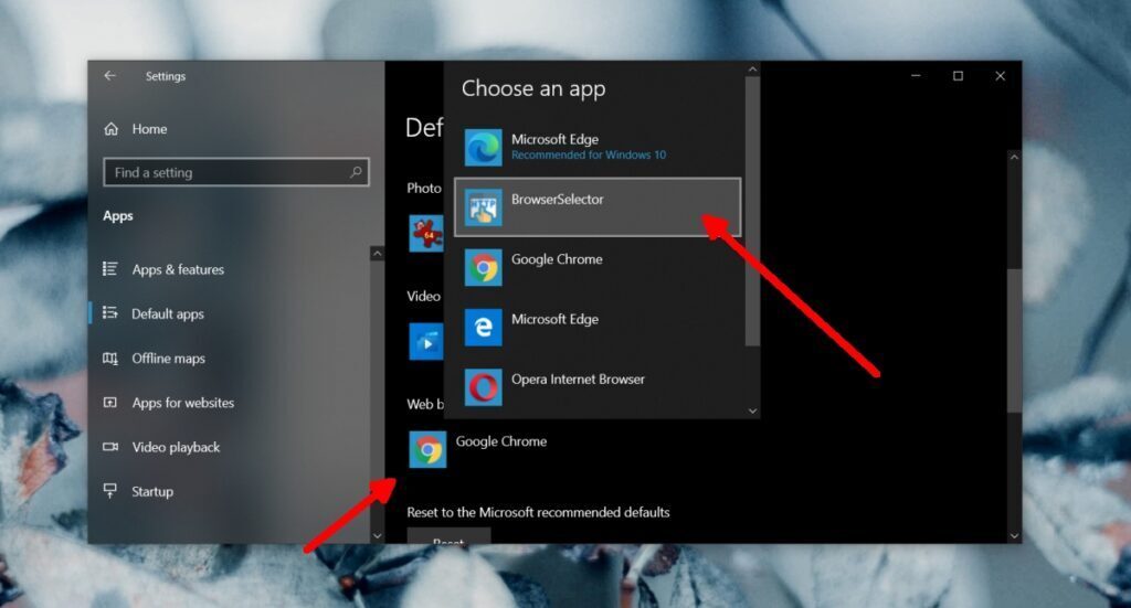 How to enable dynamic browser selection on Windows 10