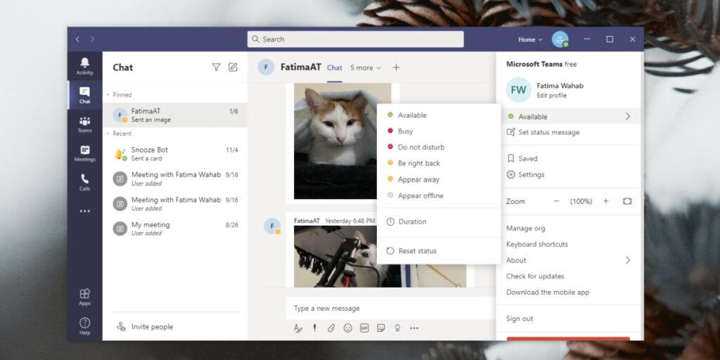 How to change the Microsoft Teams status settings