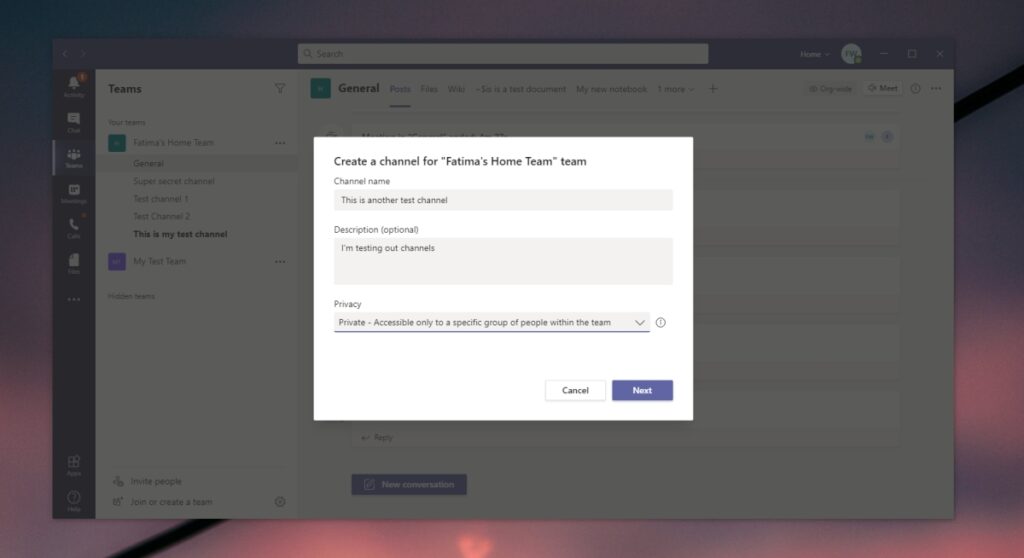How to create Microsoft Teams channels