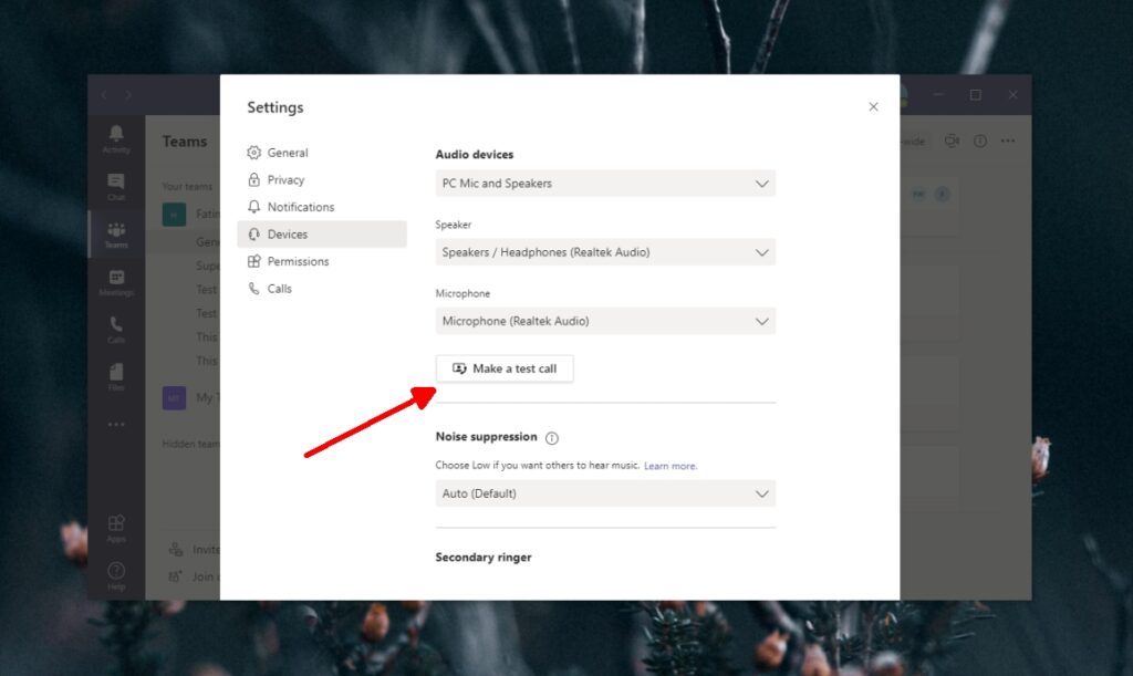 How to make a Microsoft Teams test call