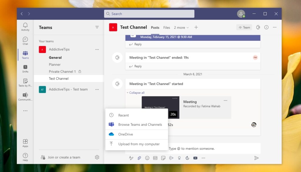 How to upload files to Microsoft Teams
