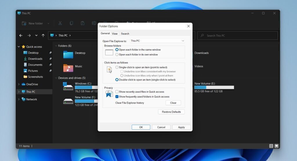How to open Folder options on Windows 11