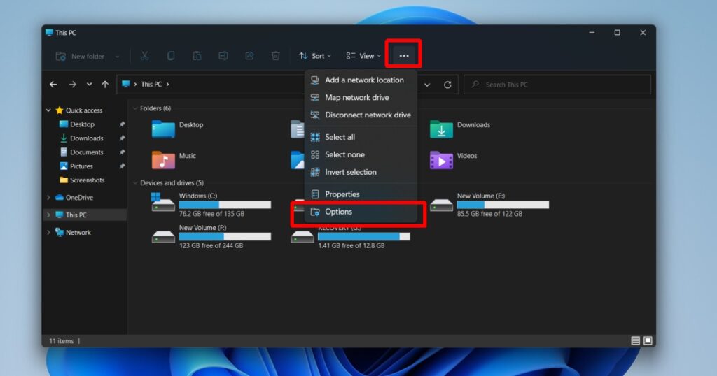 How to open Folder options on Windows 11