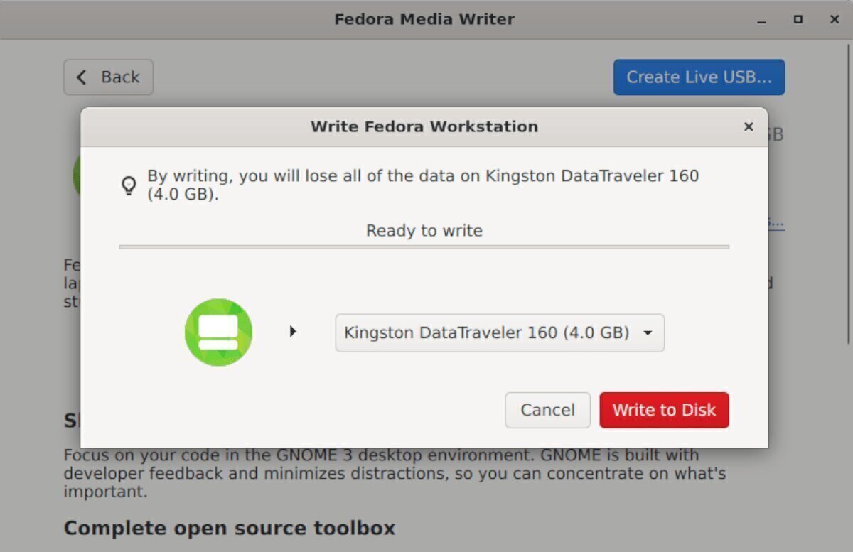 How to use Fedora Media Writer to create a Fedora install USB