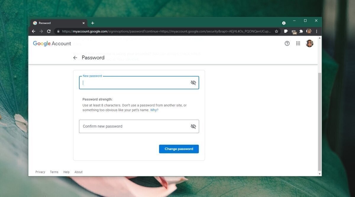 How to change Google account password