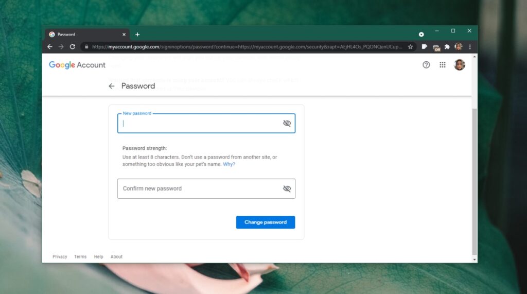 How to change Google account password