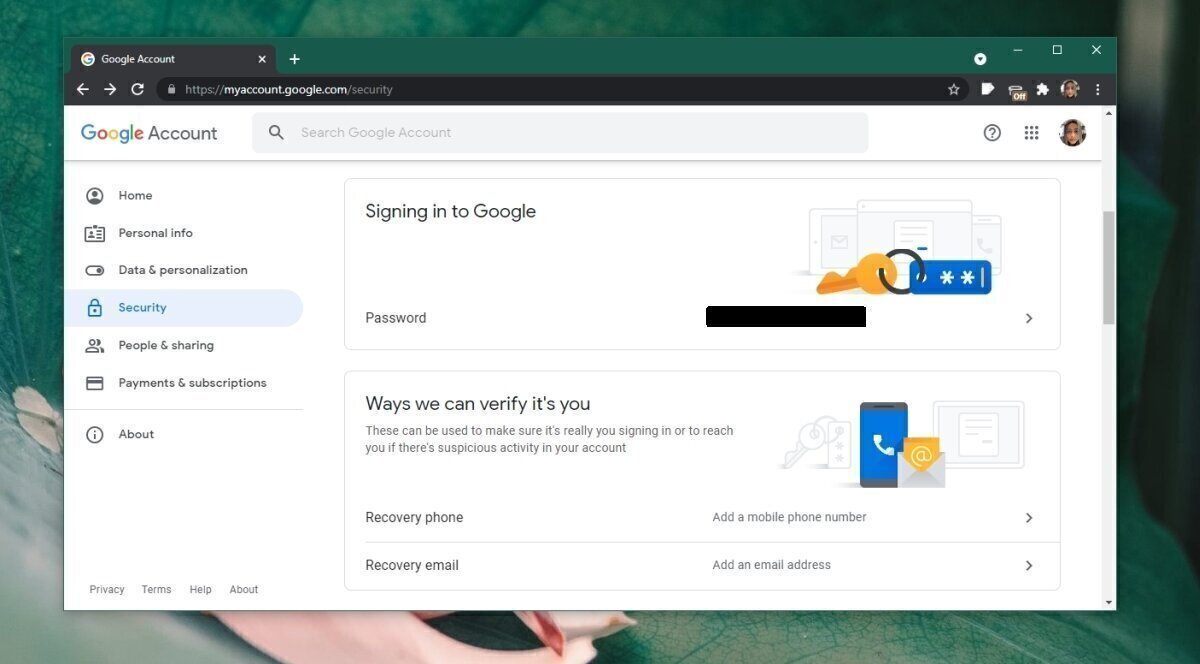 How to change Google account password
