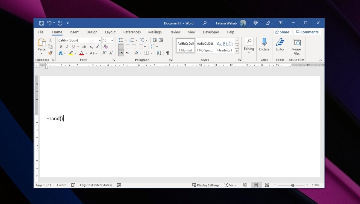 How to generate random text in Microsoft Word