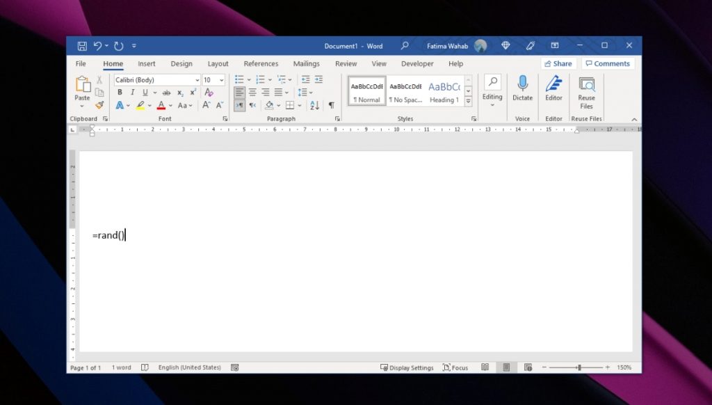 How to generate random text in Microsoft Word