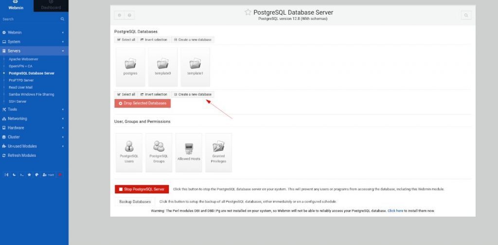 How to set up a PostgreSQL database server with Webmin on Ubuntu Server