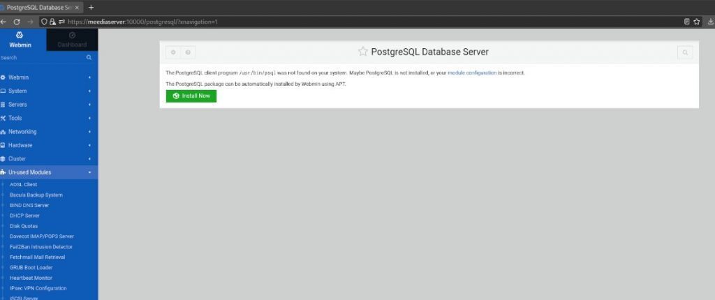 How to set up a PostgreSQL database server with Webmin on Ubuntu Server