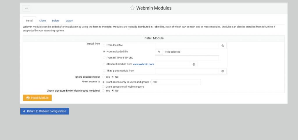 How to install third-party modules on Webmin