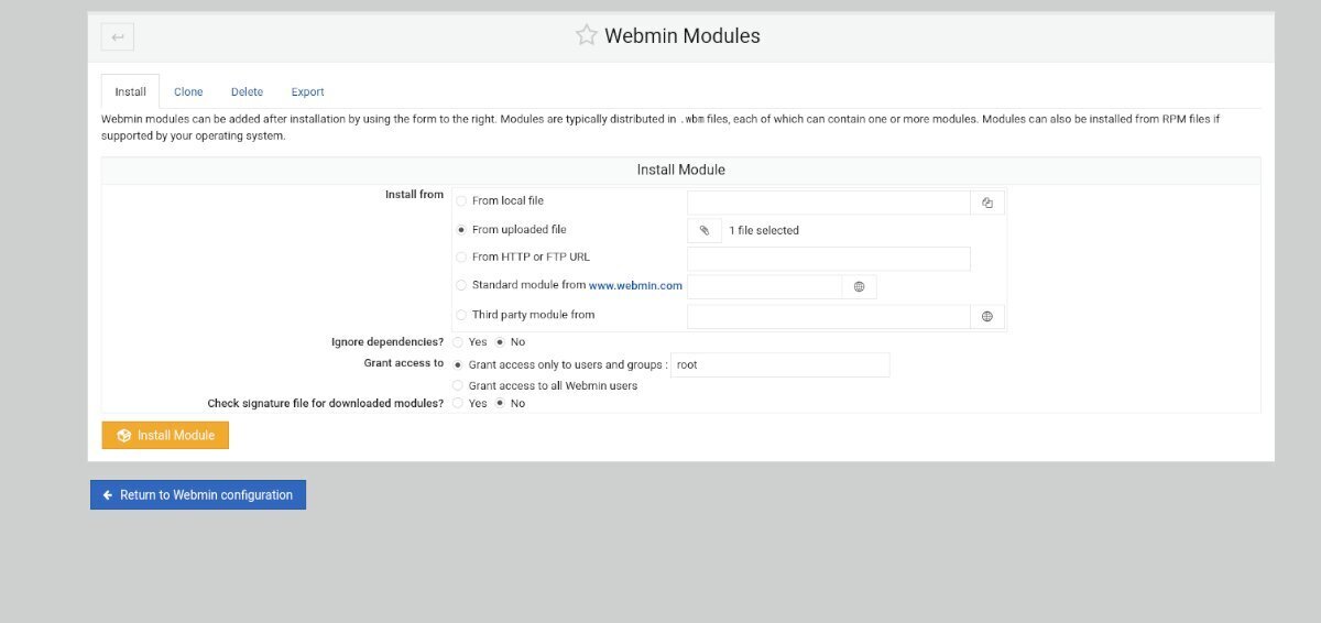 How to install third-party modules on Webmin