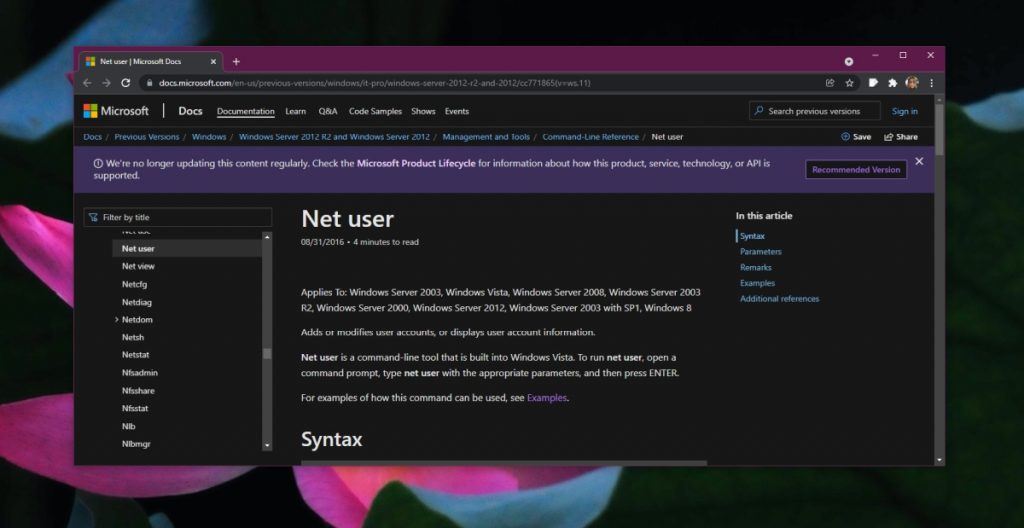 How to use Net User command on Windows 10
