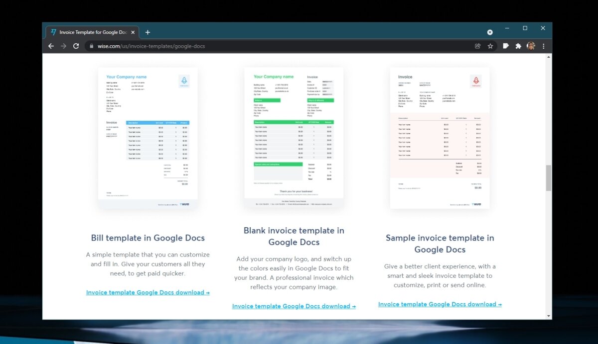 How to import an invoice template in Google Docs
