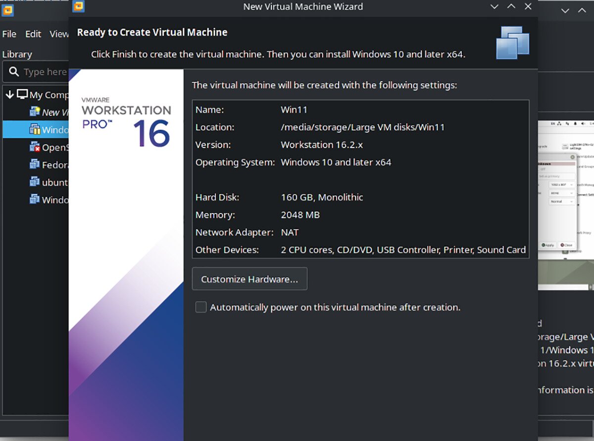 How to run Windows 11 on Linux in VMWare Workstation