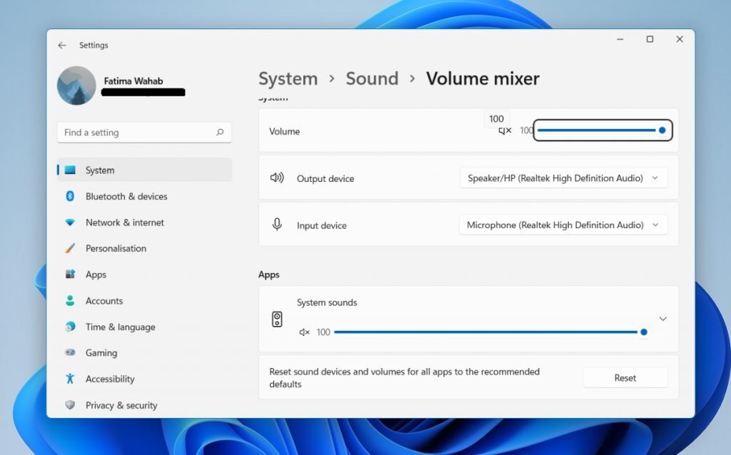 How to open the Volume mixer on Windows 11