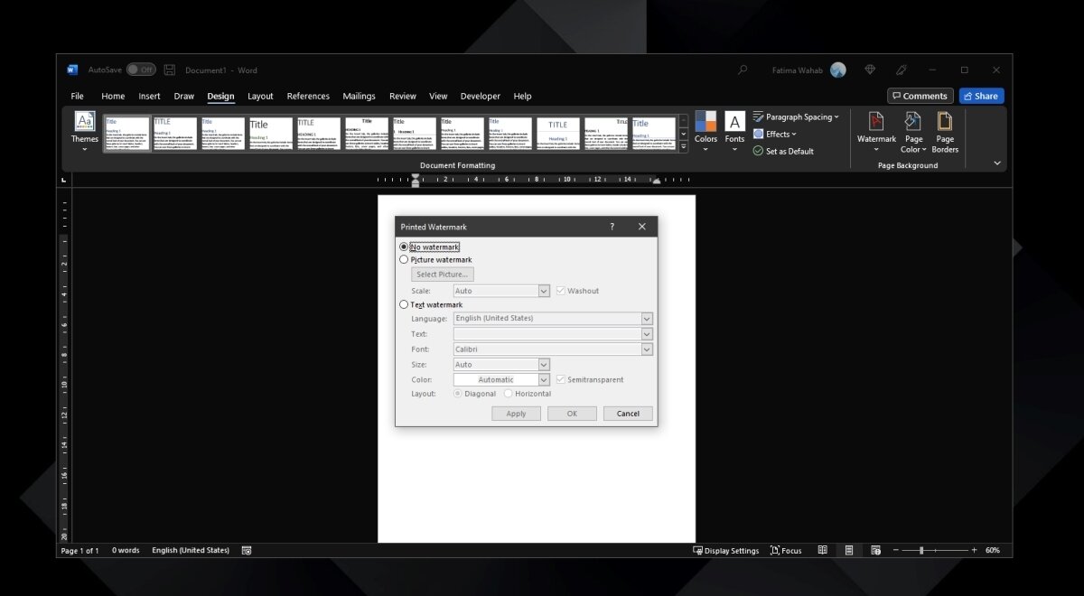 How to change the Microsoft Word background color or image