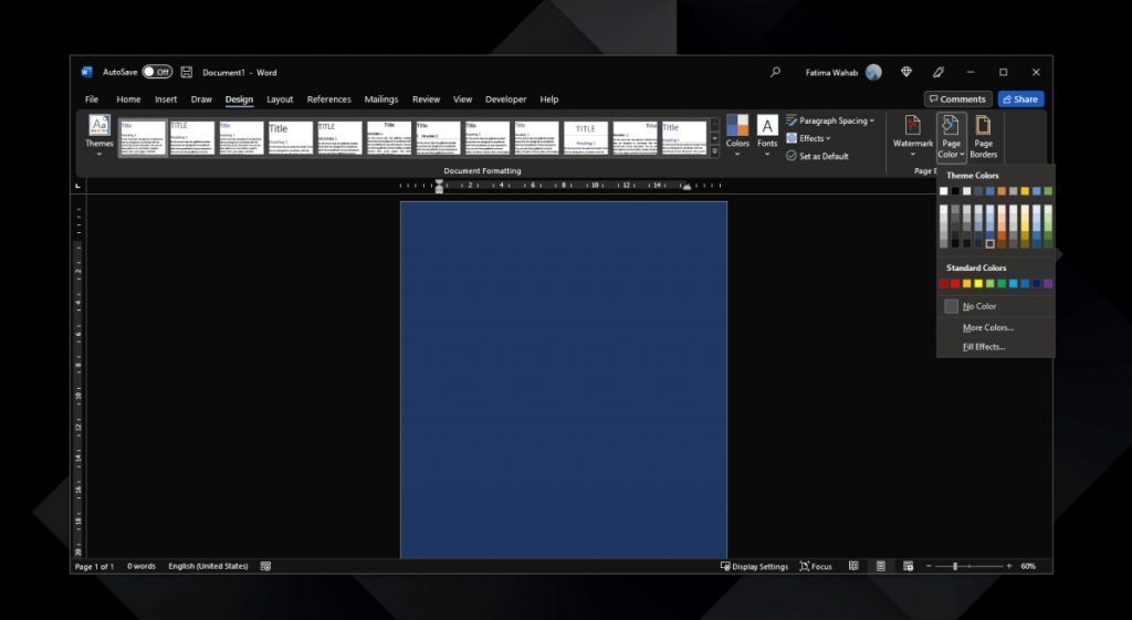 How to change the Microsoft Word background color or image