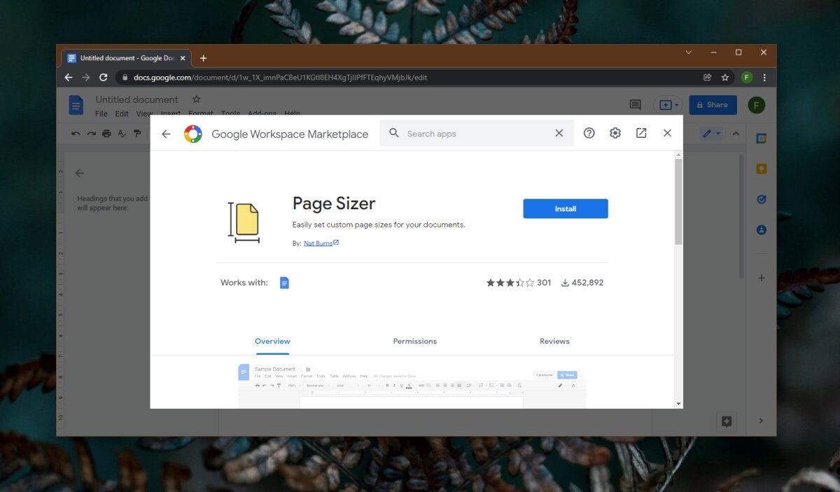 How to set a custom page size in Google Docs