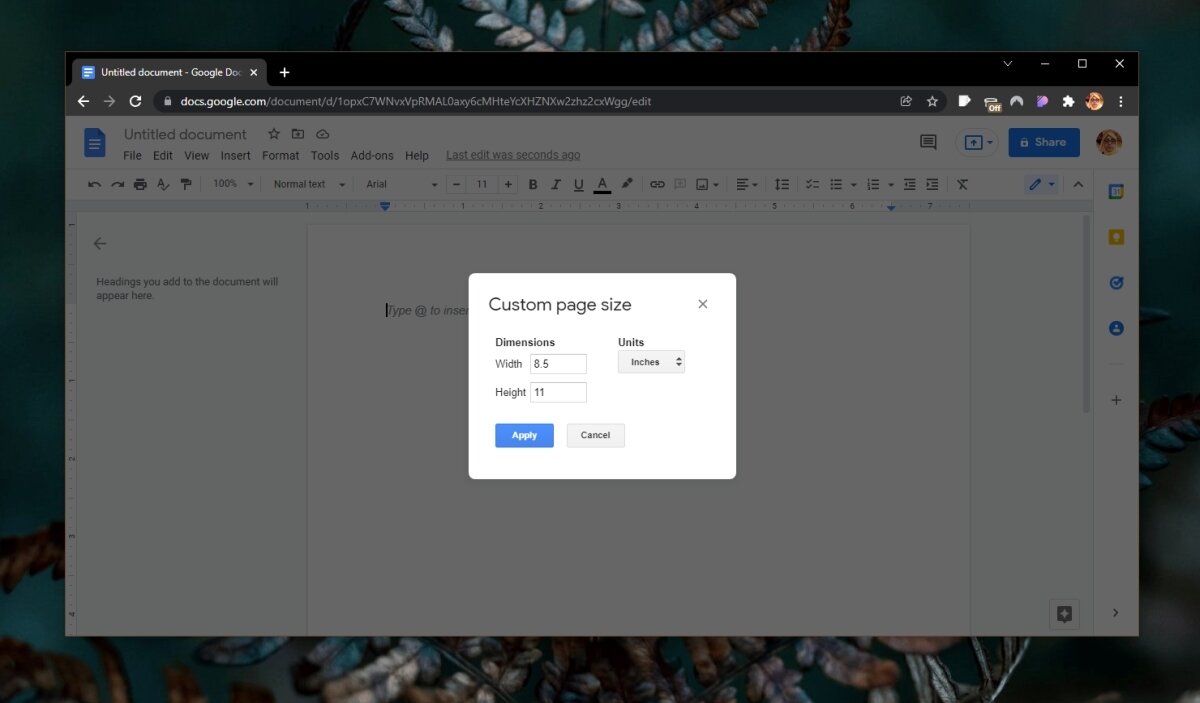 How to set a custom page size in Google Docs