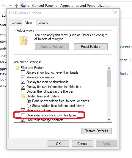 How to Show File Extension in Windows 10