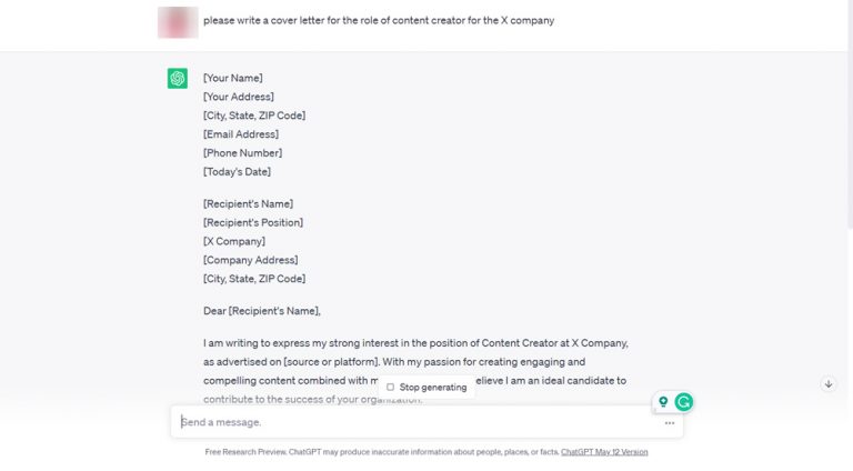 Write Cover Letter Using ChatGPT