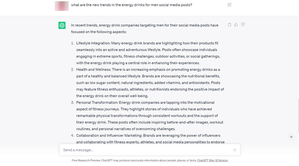 ChatGPT creative content for social media marketing campaigns