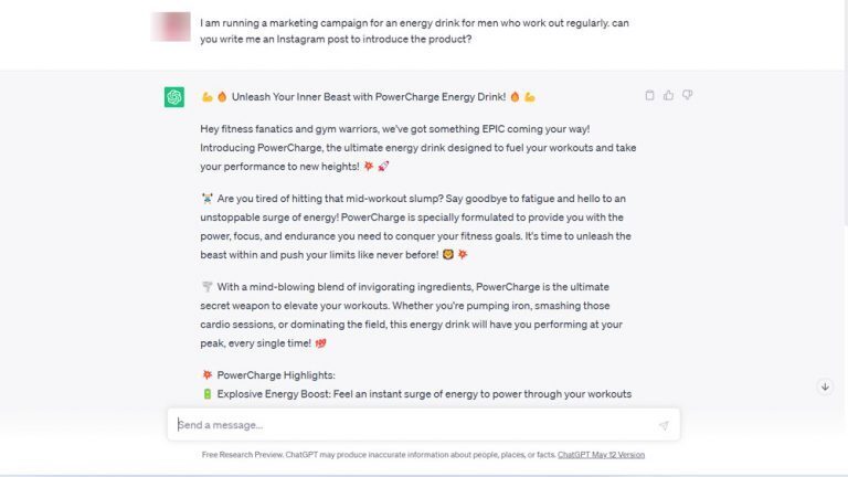 ChatGPT creative content for social media marketing campaigns